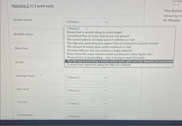 Solved Que Matching 2: (1/2 point each) Graded stream | Chegg.com