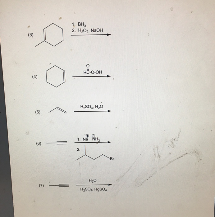 Solved 1. BH, 2. H2O2, NaOH RC-O-OH H,804, HÓ - H2O H2SO4, | Chegg.com