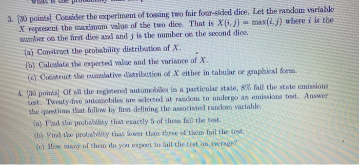 Solved 3. [30 points) Consider the experiment of tossing two | Chegg.com
