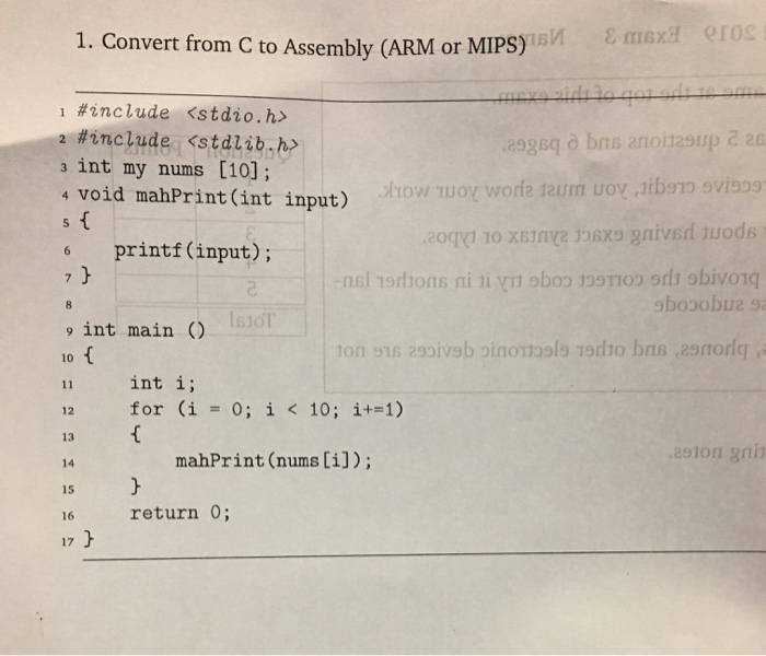 Solved 1. Convert from C to Assembly (ARM or MIPS E max eros | Chegg.com