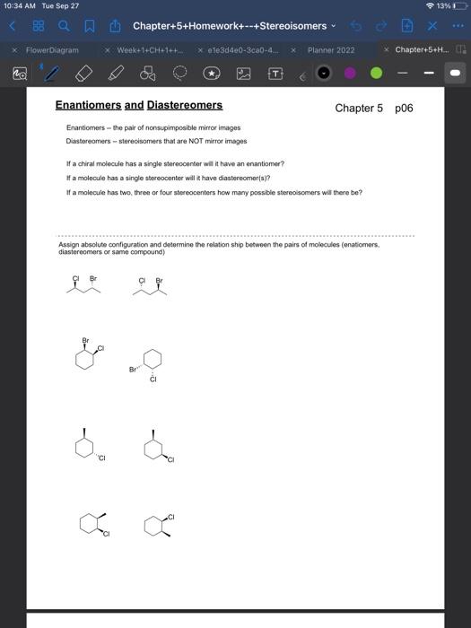 Solved Enantiomers w the pair of nonsupimposible mirror | Chegg.com