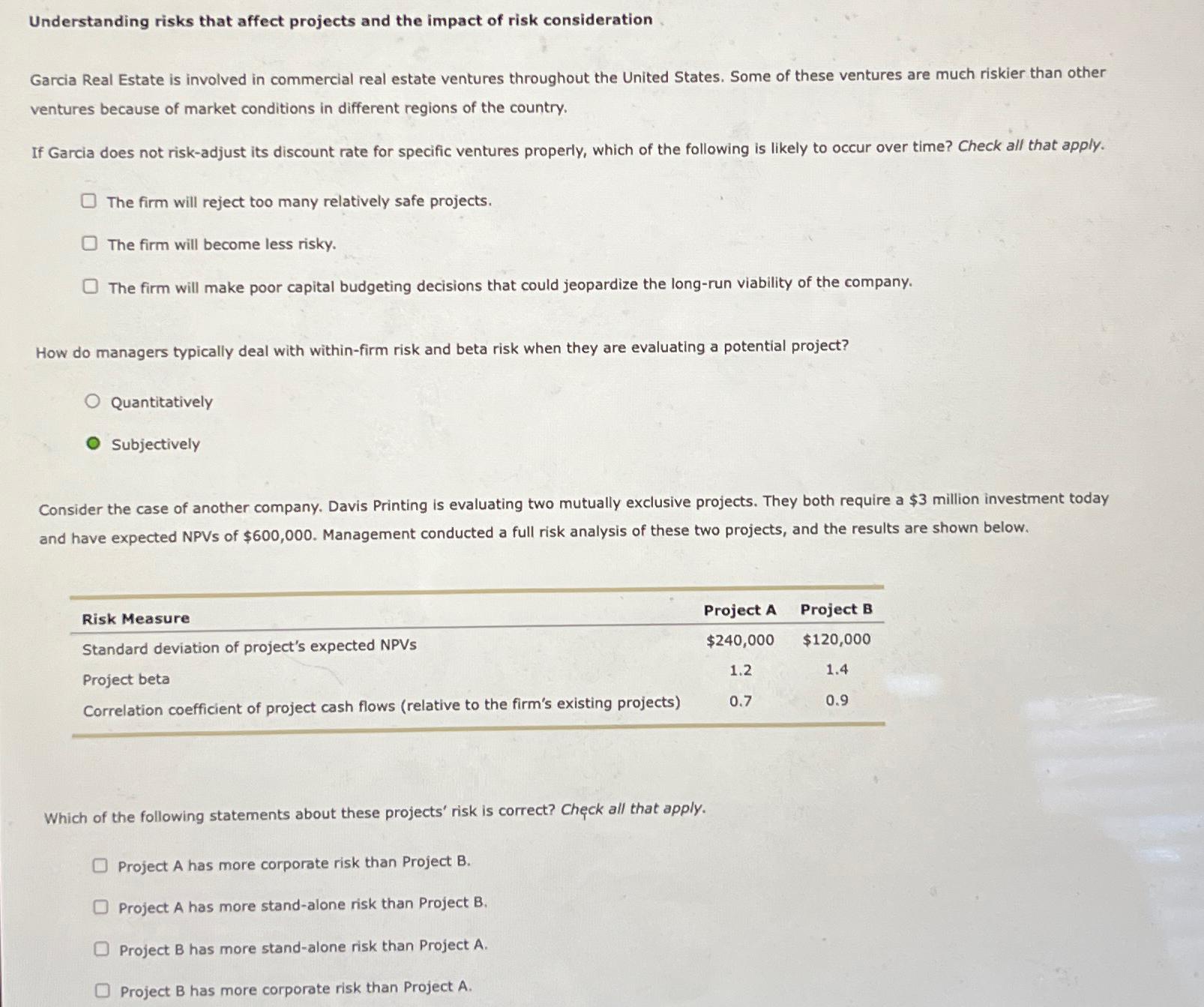 Solved Understanding risks that affect projects and the | Chegg.com