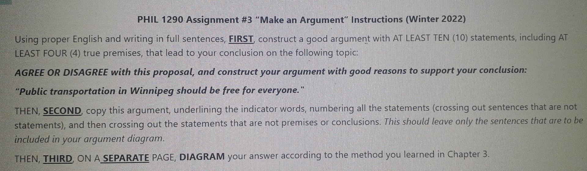PHIL 1290 Assignment #3 "Make an Argument" | Chegg.com
