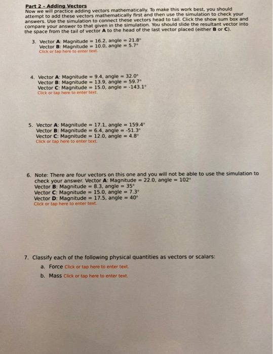Solved Part 2 - Adding Vectors Now we will practice adding | Chegg.com