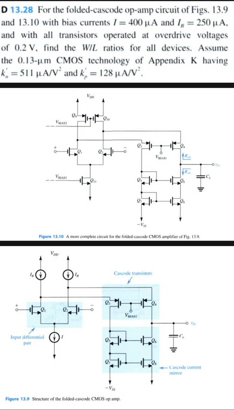 Solved D 13.28 For the folded-cascode op-amp circuit of | Chegg.com