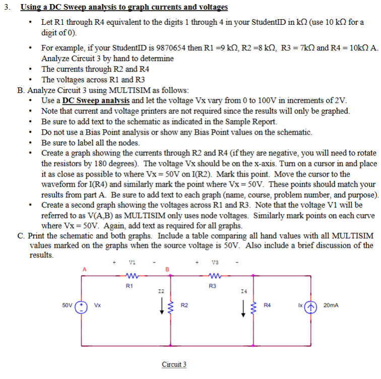 3. ﻿Using a DC Sweep analysis to graph currents and | Chegg.com