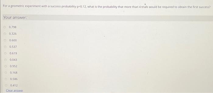 Solved For a geometric experiment with a success probability | Chegg.com
