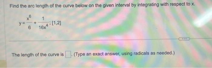 [Solved]: Find the arc length of the curve below on the giv