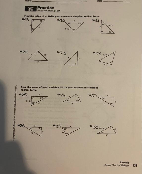 Solved Name Date Practice for Ages 15 Find the value of x | Chegg.com
