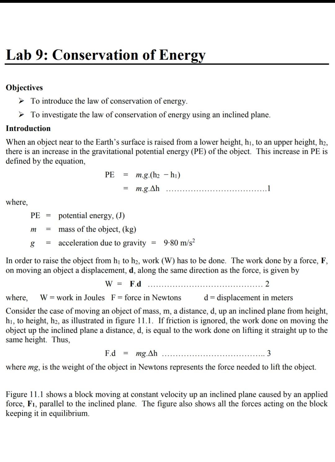 Solved Lab 9: Conservation of Energy Objectives To | Chegg.com