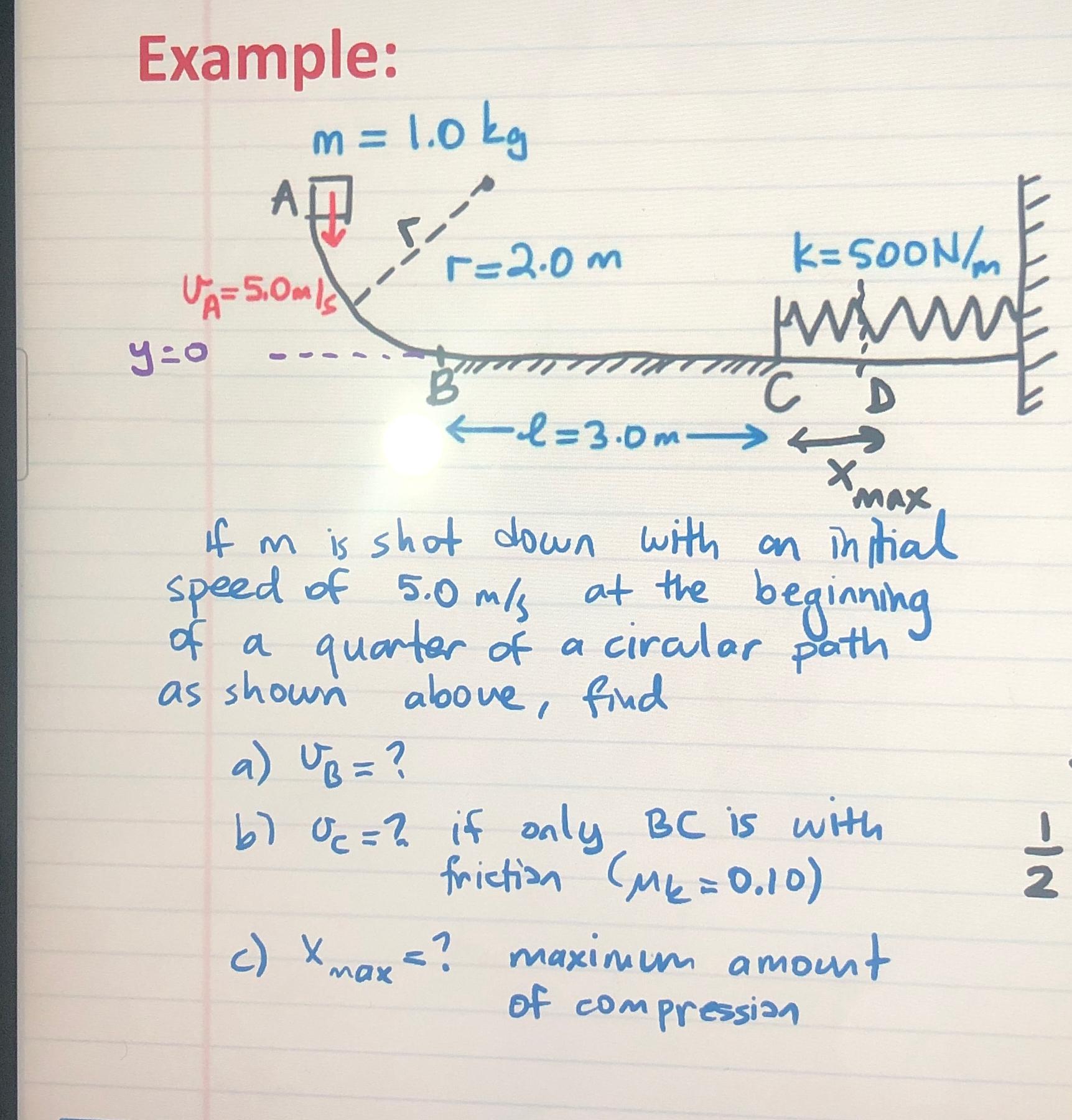 Solved Example:m=1.0kgIf m ﻿is shot down with an intial | Chegg.com