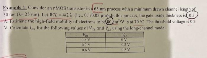 Solved Example 1: Consider an nMOS transistor in a65 nm | Chegg.com