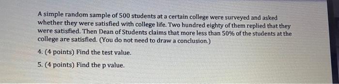 Solved A simple random sample of 500 students at a certain | Chegg.com