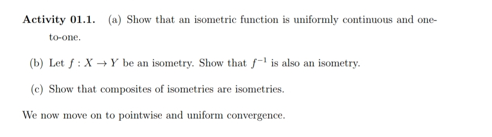 Solved Activity 01.1. (a) ﻿Show that an isometric function | Chegg.com