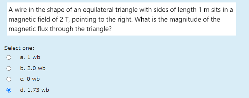 Solved A wire in the shape of an equilateral triangle with | Chegg.com