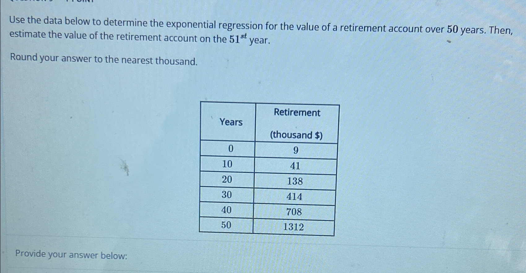 Solved Use the data below to determine the exponential | Chegg.com