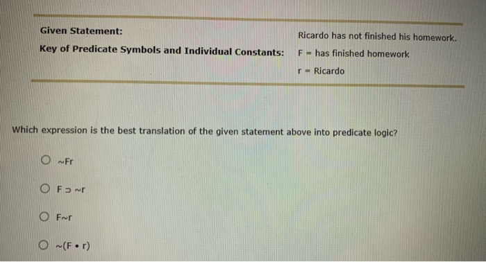 Solved Given Statement: Key of Predicate Symbols and | Chegg.com