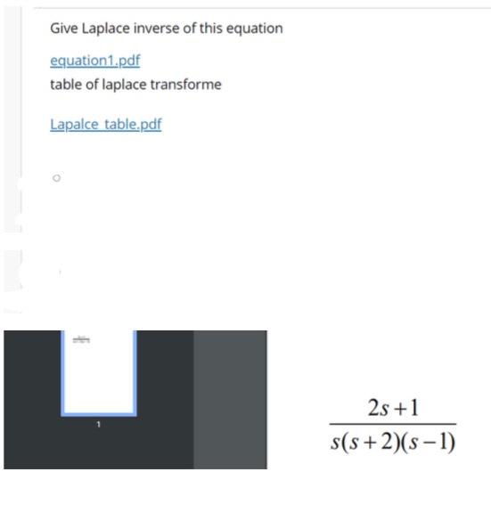Solved Give Laplace inverse of this equation equation1.pdf | Chegg.com