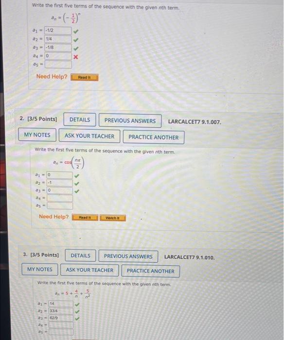 Solved Write the first five terms of the sequence with the | Chegg.com