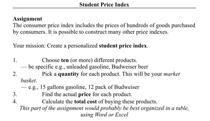 Solved Student Price Index Assignment The consumer price | Chegg.com