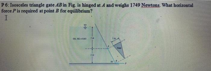 Solved P6 Isosceles triangle gate AB in Fig. is hinged at A | Chegg.com