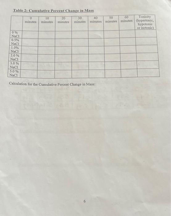 Solved caculate the cumulative percent change in mass for | Chegg.com