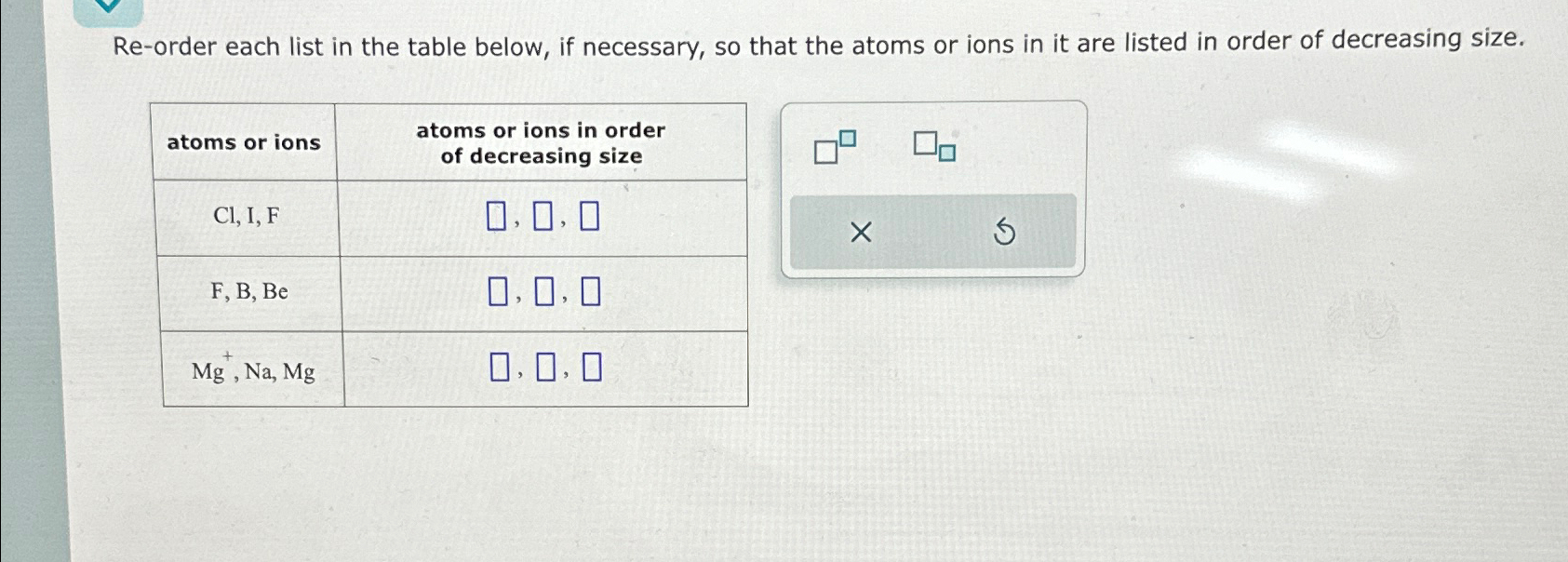 Solved Re-order each list in the table below, if necessary, | Chegg.com
