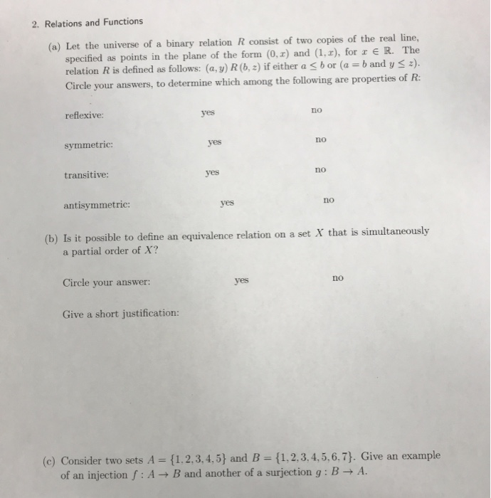 Solved 2. Relations and Functions (a) Let the universe of a | Chegg.com