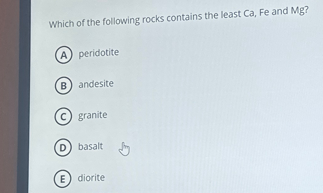 Solved Which of the following rocks contains the least Ca,Fe | Chegg.com
