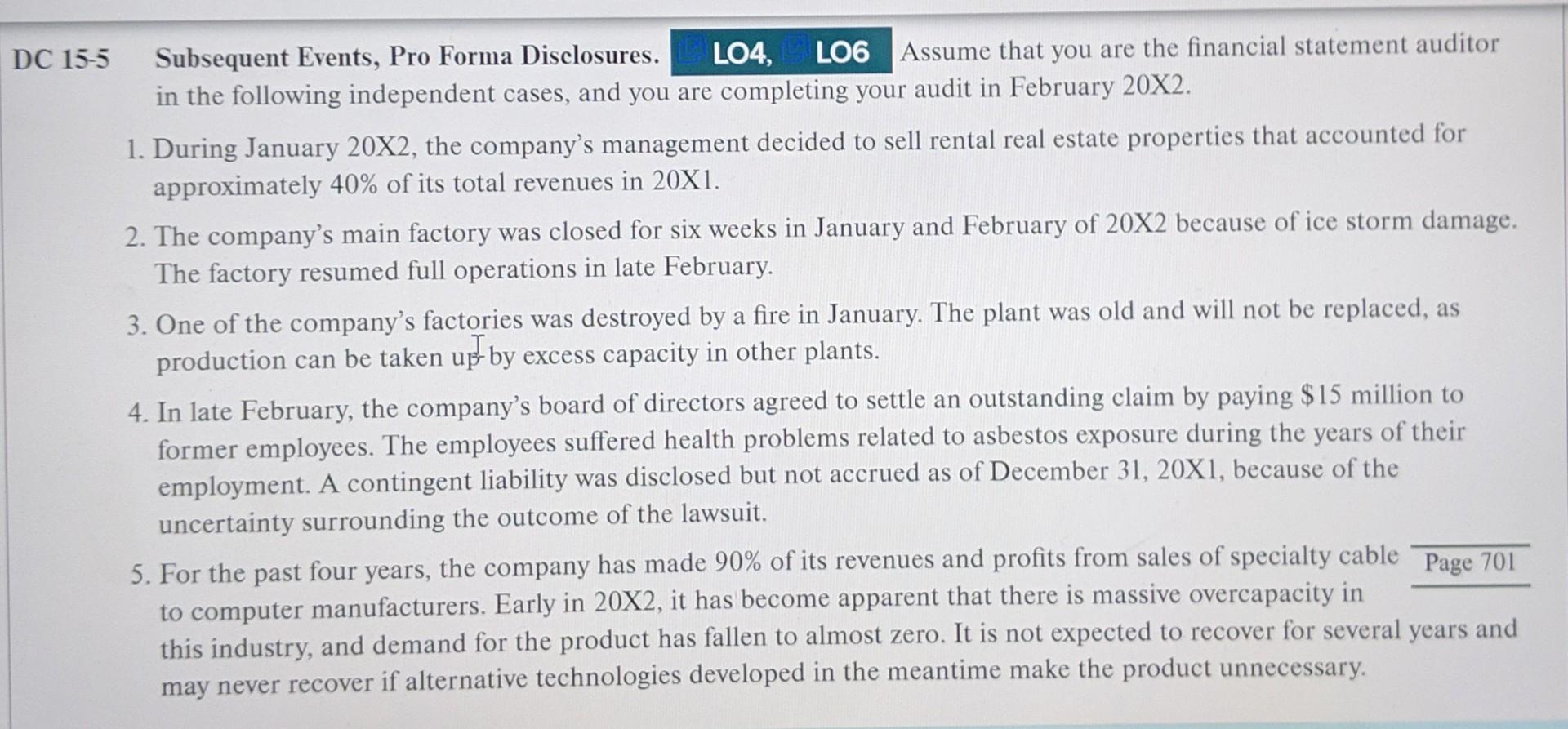 Solved C 15-5 Subsequent Events, Pro Forma Disclosures. | Chegg.com