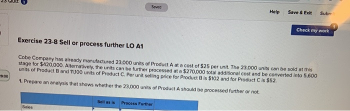 Solved Help Save & Exit Subm Check my work Exercise 23-8 | Chegg.com