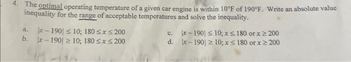 Solved 4. The optimal operating temperature of a given car | Chegg.com