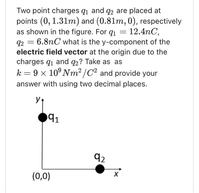 Solved Two point charges q1 and q2 are placed at points | Chegg.com