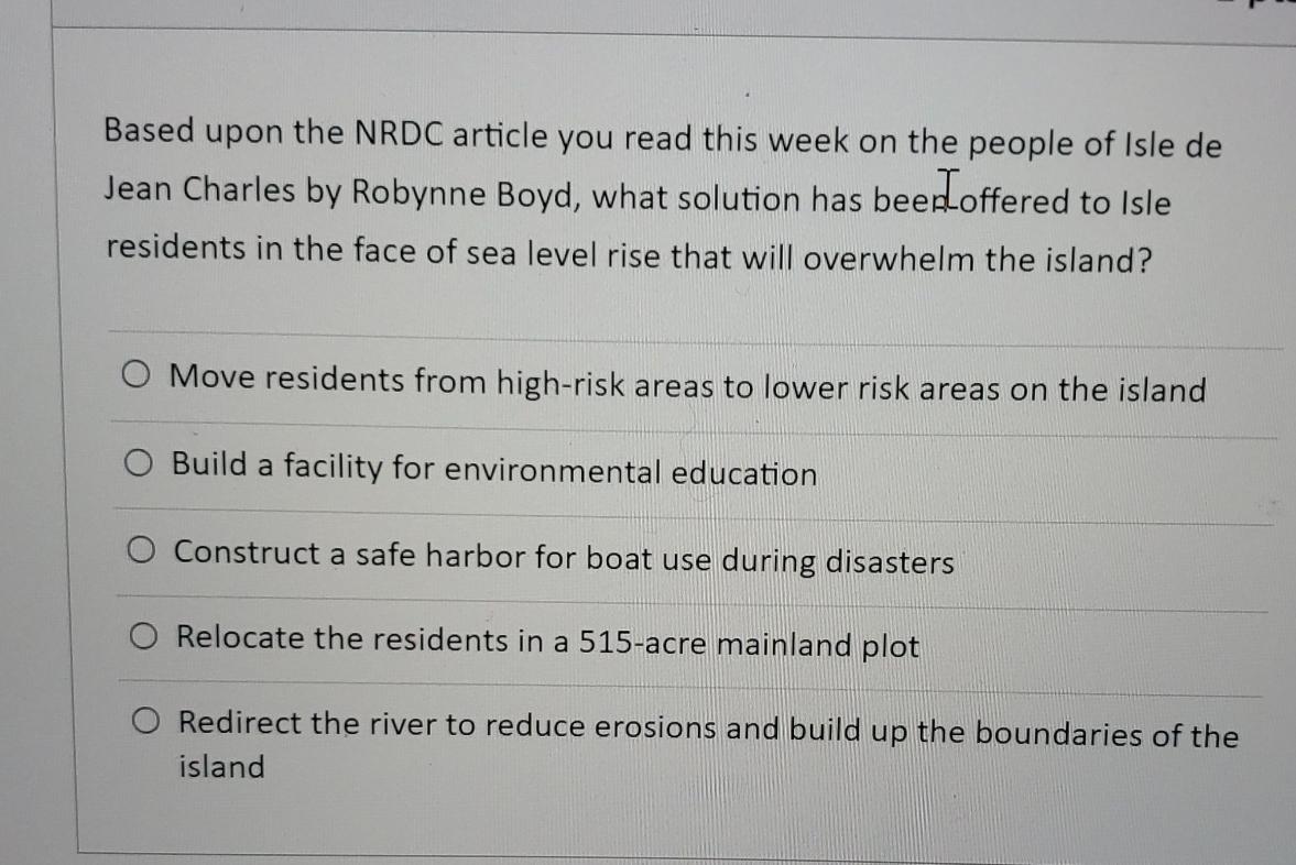 Solved Based upon the NRDC article you read this week on the | Chegg.com