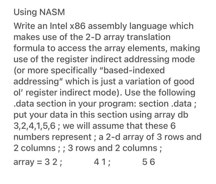 Solved Using NASM Write an Intel x86 assembly language which | Chegg.com