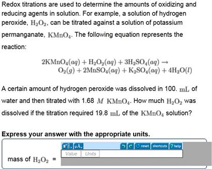 Solved Redox titrations are used to determine the amounts of | Chegg.com