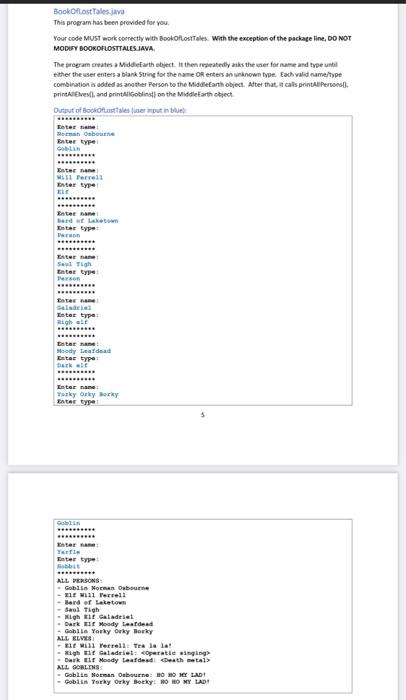 Solved Java Program. Will need ArrayList for MiddleEarth. No | Chegg.com