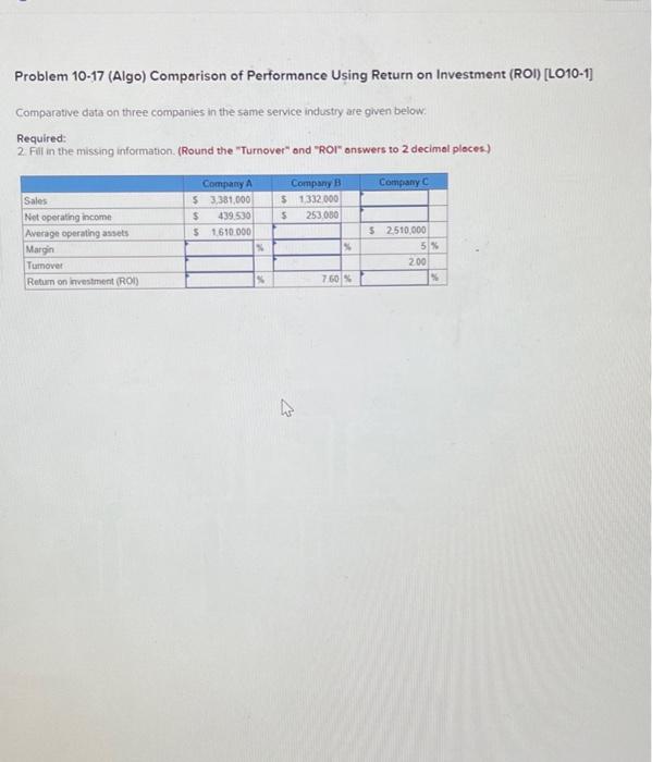 Solved Problem 10-17 (Algo) Comparison of Performance Using | Chegg.com