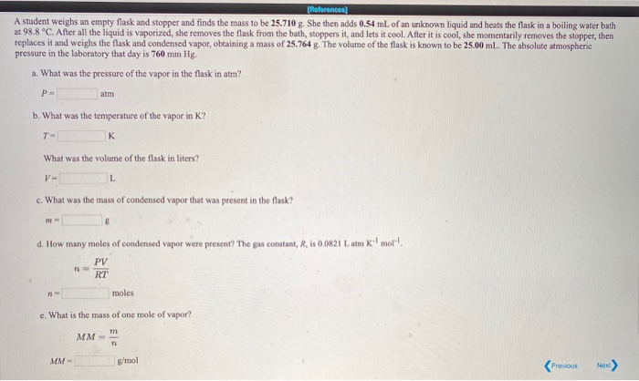 Solved Reference A student weighs an empty flask and stopper | Chegg.com
