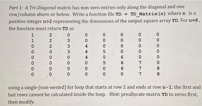 Solved Part 1: A Tri-Diagonal matrix has non-zero entries | Chegg.com