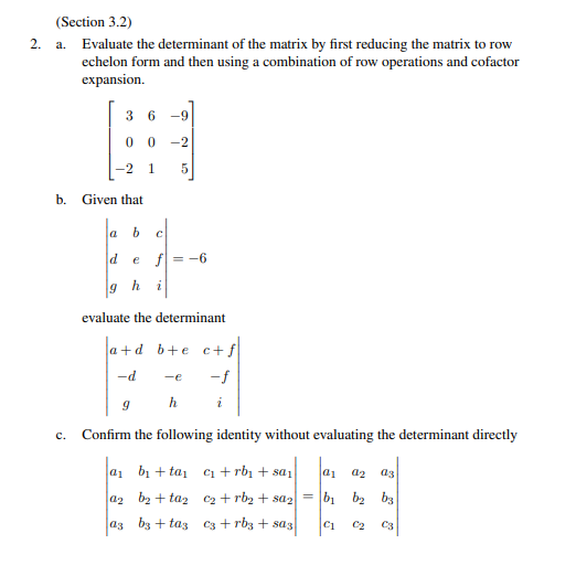 Solved 20 ﻿points a. ﻿Evaluate the determinant of the matrix | Chegg.com