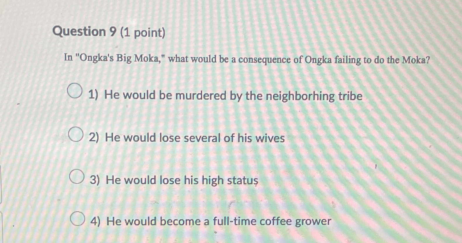Solved Question 9 (1 ﻿point)In "Ongka's Big Moka," what | Chegg.com