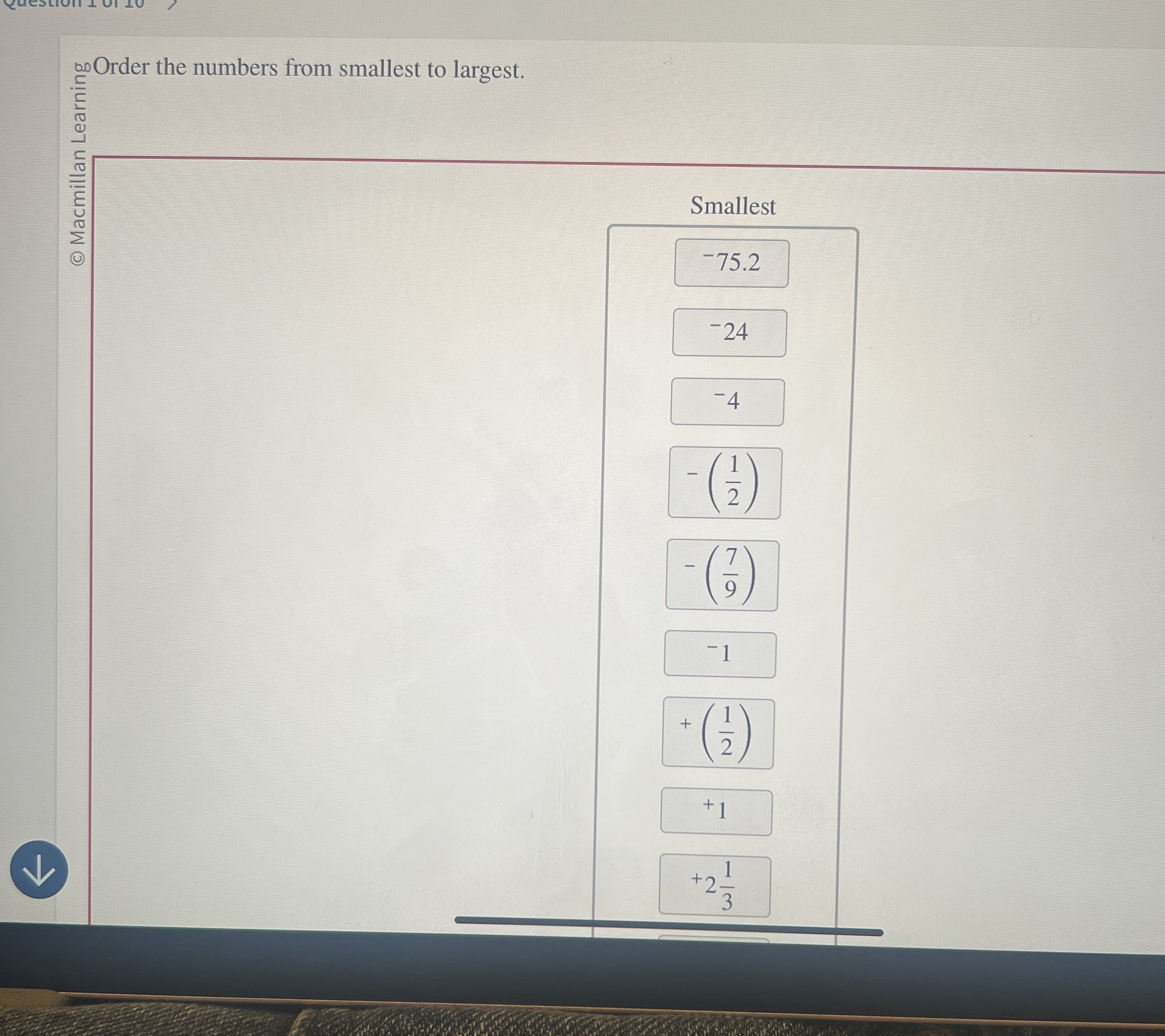 Solved ?∞∞ ﻿Order the numbers from smallest to | Chegg.com
