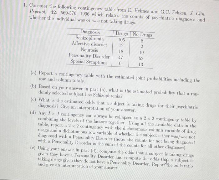 Solved 1. Consider the following contingency table from E. | Chegg.com