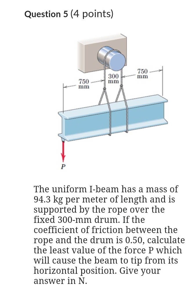 Solved Question 5 (4 ﻿points)The uniform I-beam has a mass | Chegg.com