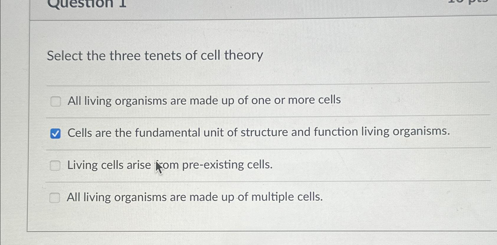 Solved Select the three tenets of cell theoryAll living | Chegg.com