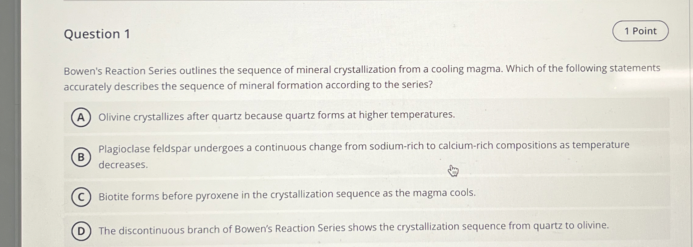Solved Question 1Bowen's Reaction Series outlines the | Chegg.com