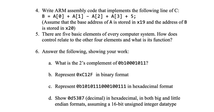 Solved 4. Write ARM assembly code that implements the | Chegg.com