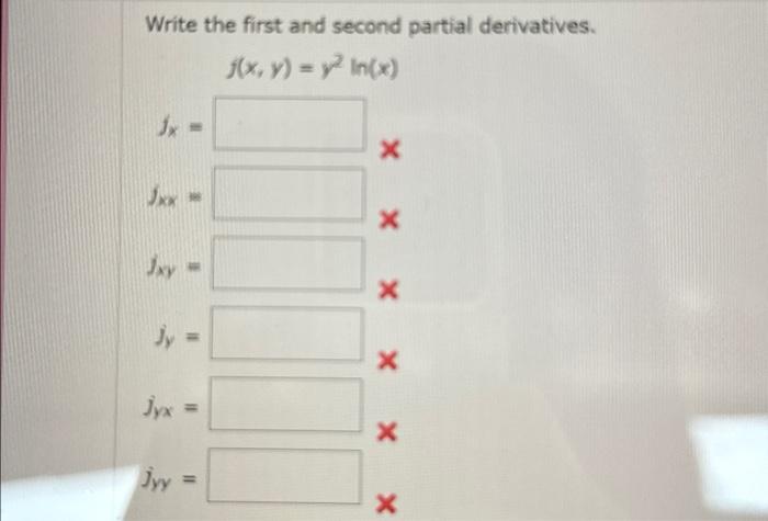 Solved Write the first and second partial derivatives. f(x, | Chegg.com
