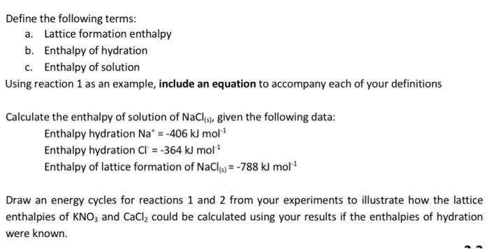 Solved Define the following terms: a. Lattice formation | Chegg.com